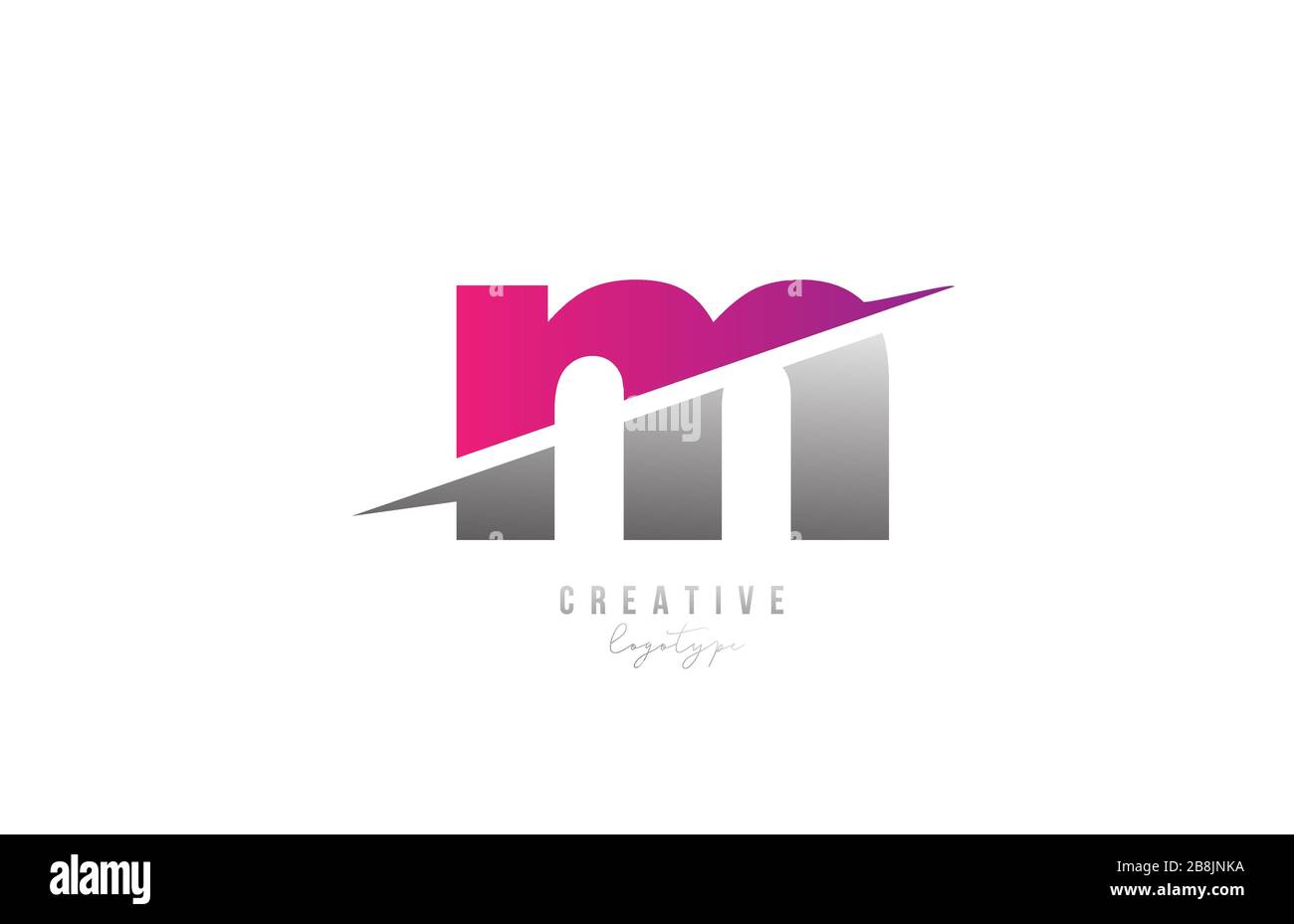 pink and grey M letter logo alphabet icon design for company and ...