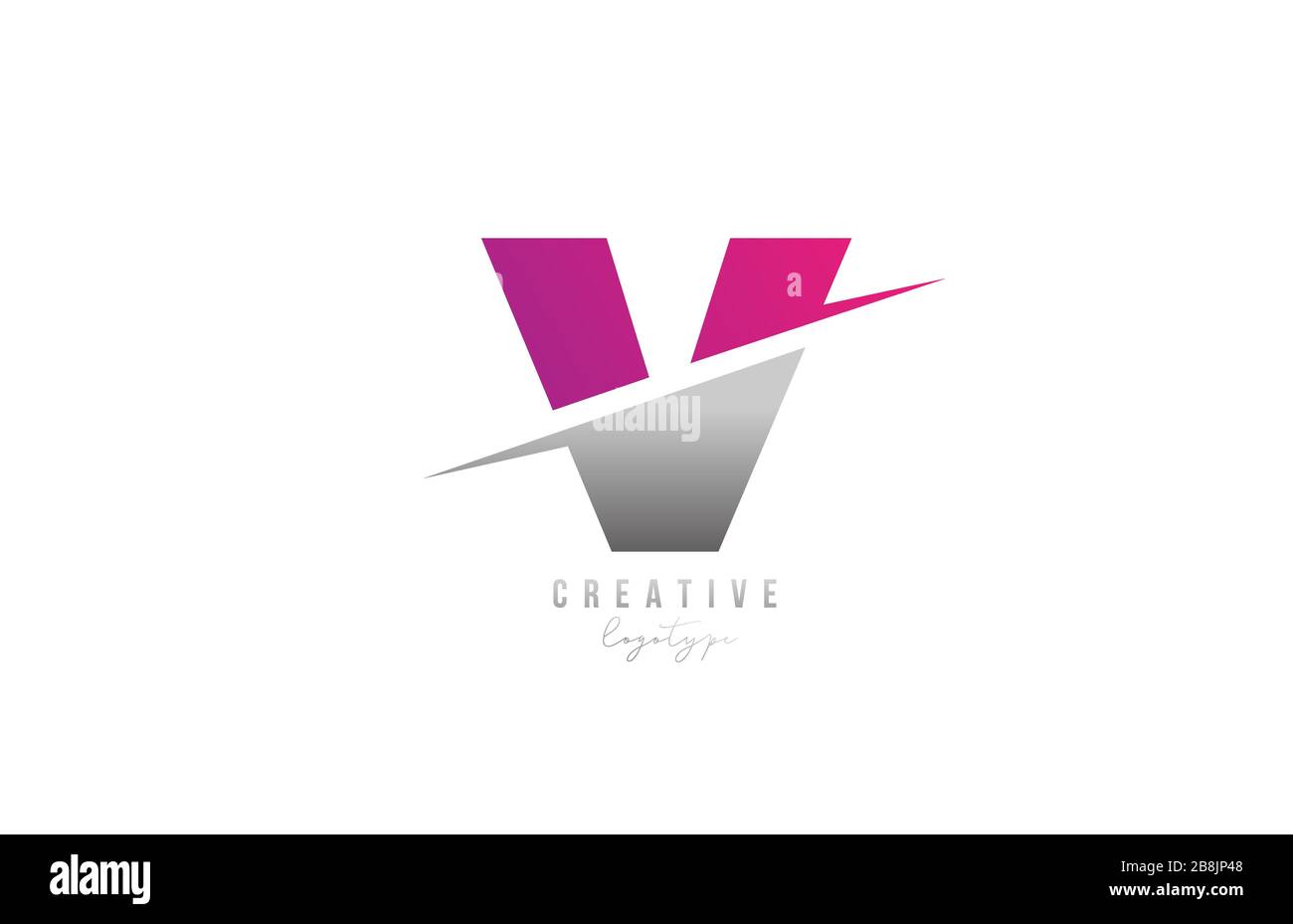 pink and grey V letter logo alphabet icon design for company and ...