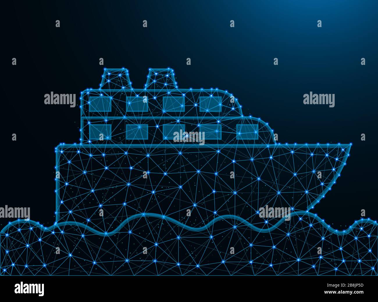Sea ship from points and lines on dark blue background, water transport ...