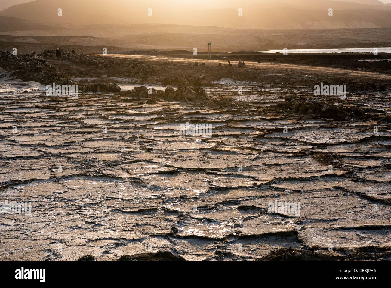 Africa, Djibouti, Lake Assal. Landscape view of lake Assal with salt ...