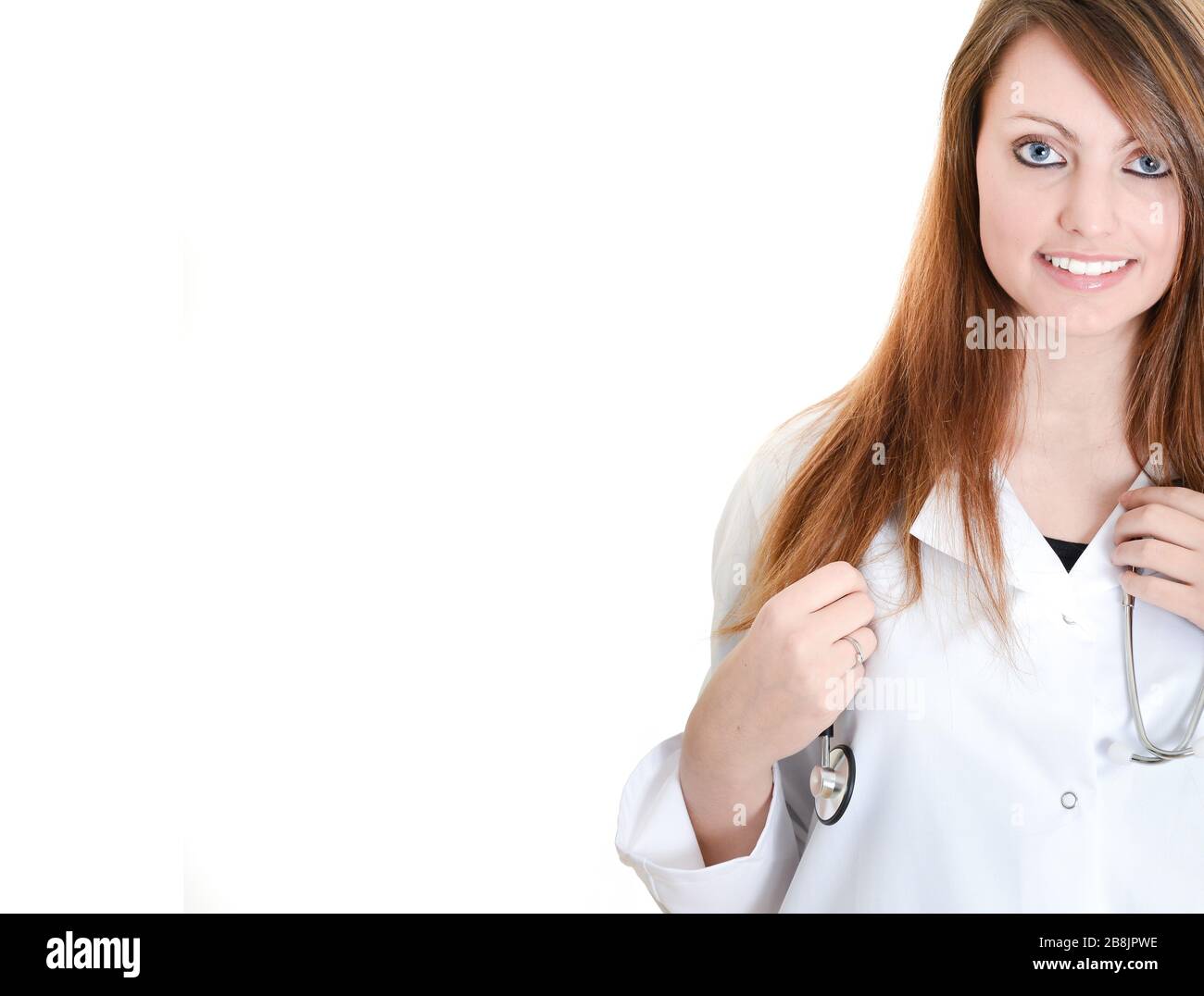 Pretty female doctor isolated over a white background Stock Photo - Alamy