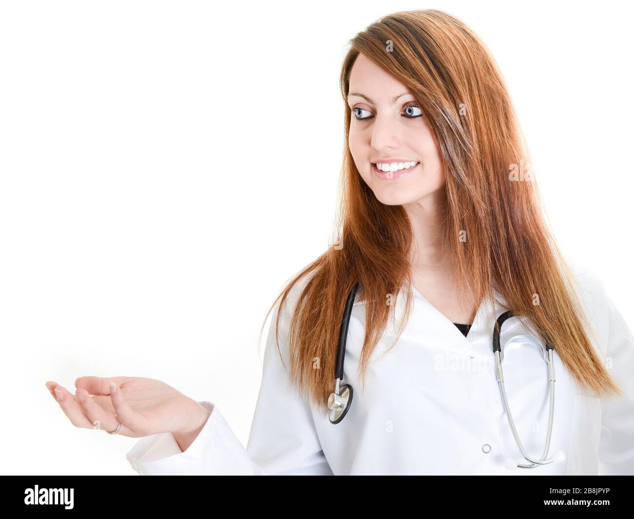 Pretty female doctor isolated over a white background Stock Photo - Alamy