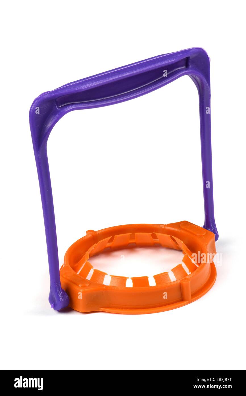 Handle holder for plastic bottle on the white background. High ...