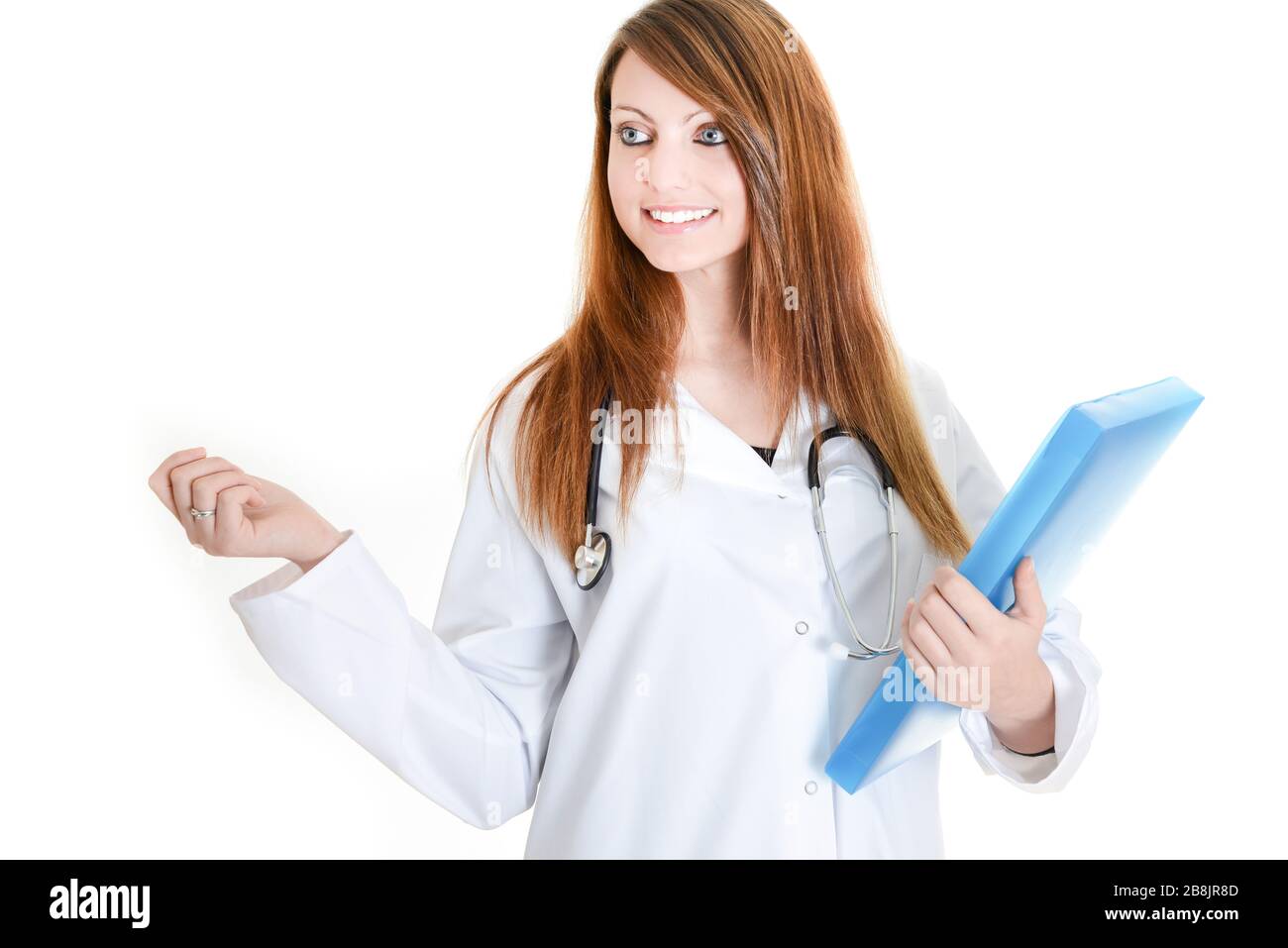 Pretty female doctor isolated over a white background Stock Photo - Alamy