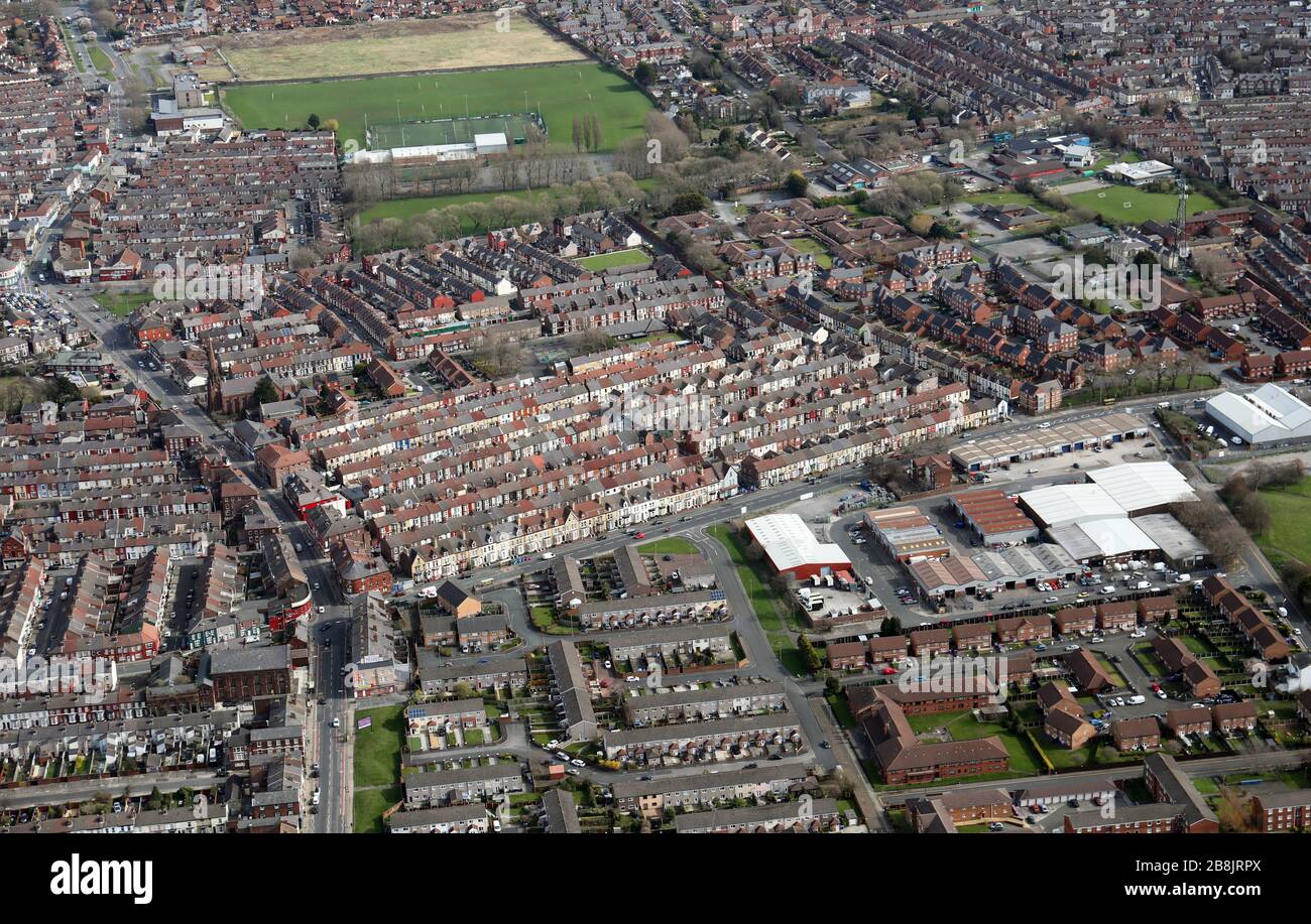 aerial view of the south Anfield area of Liverpool around Belmont Road ...