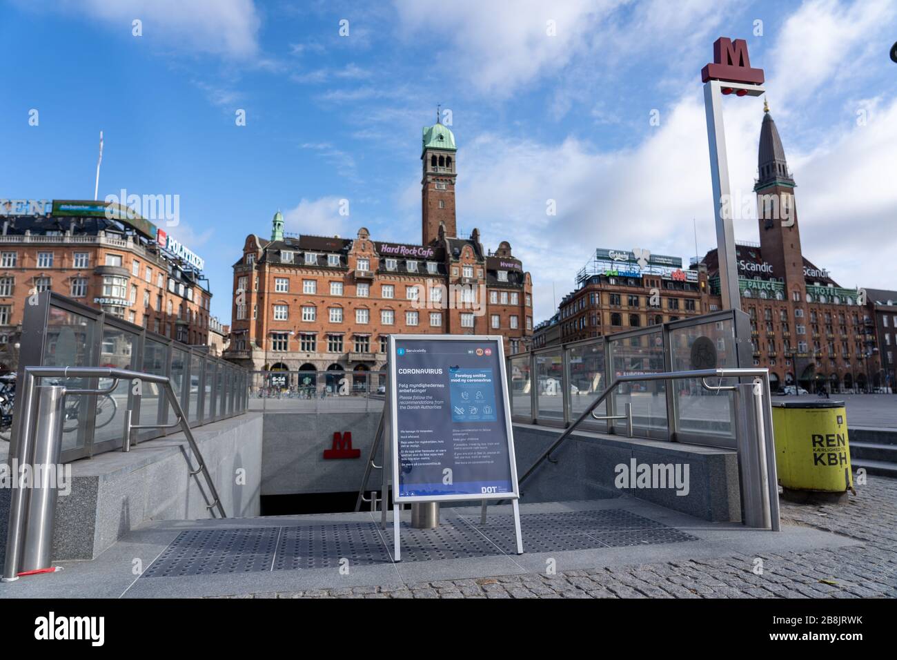 Coronavirus information sign at metro station in Copenhagen, Denmark ...