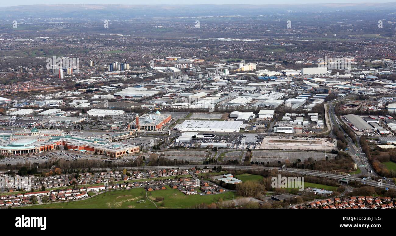 aerial view facing eastwards across Trafford Park (& Trafford Centre ...