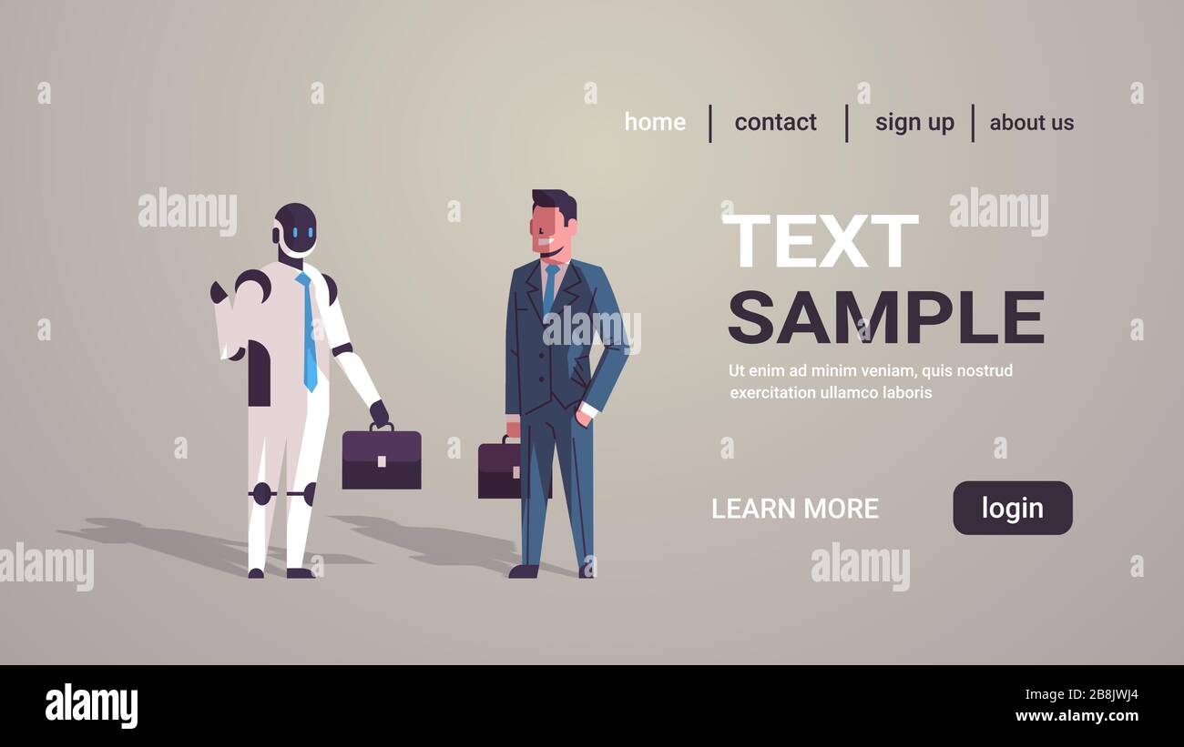 businessman standing with robotic character human vs robot business ...