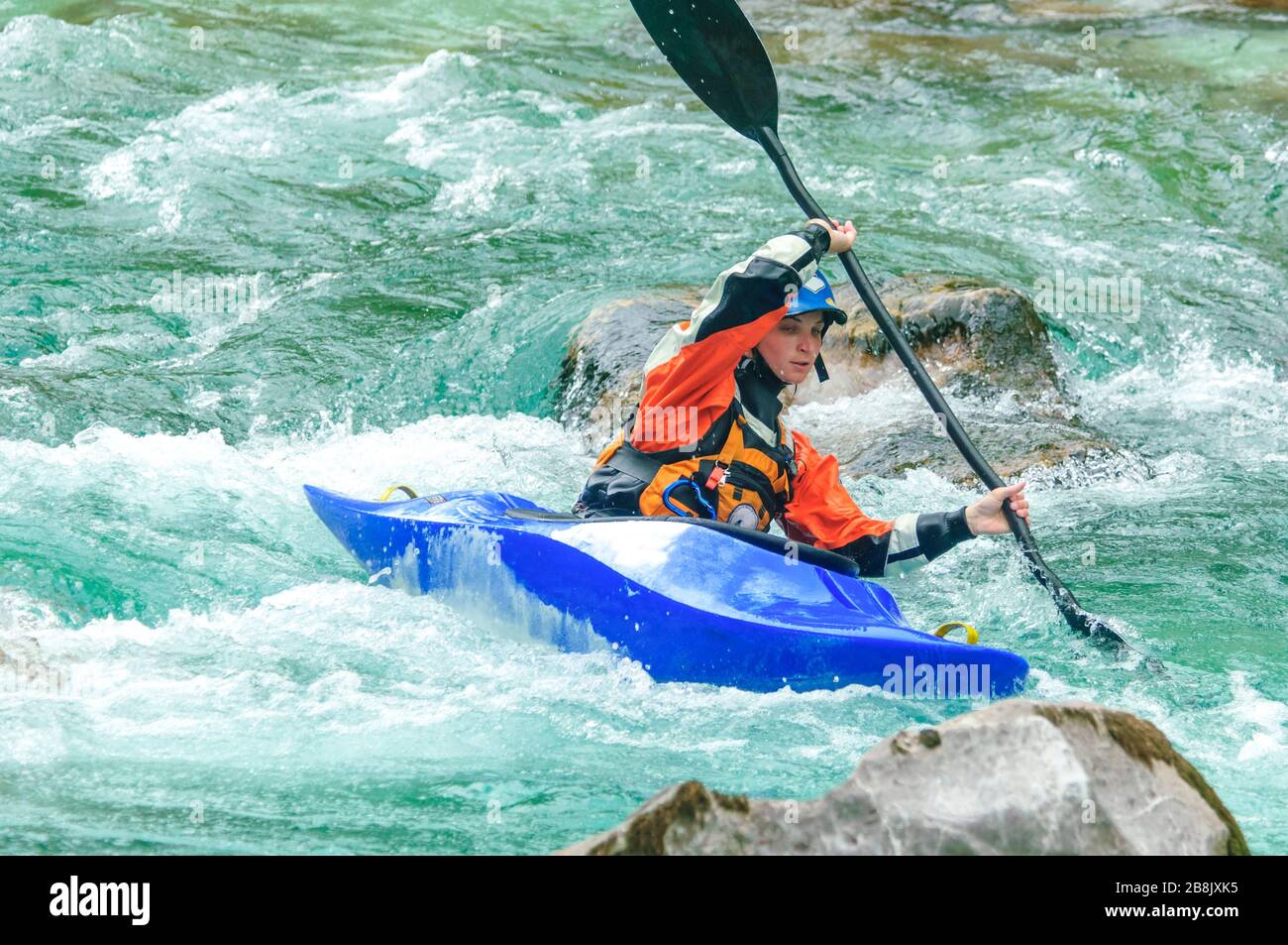 Kayaking on a wild alpine river in Slovenia Stock Photo - Alamy