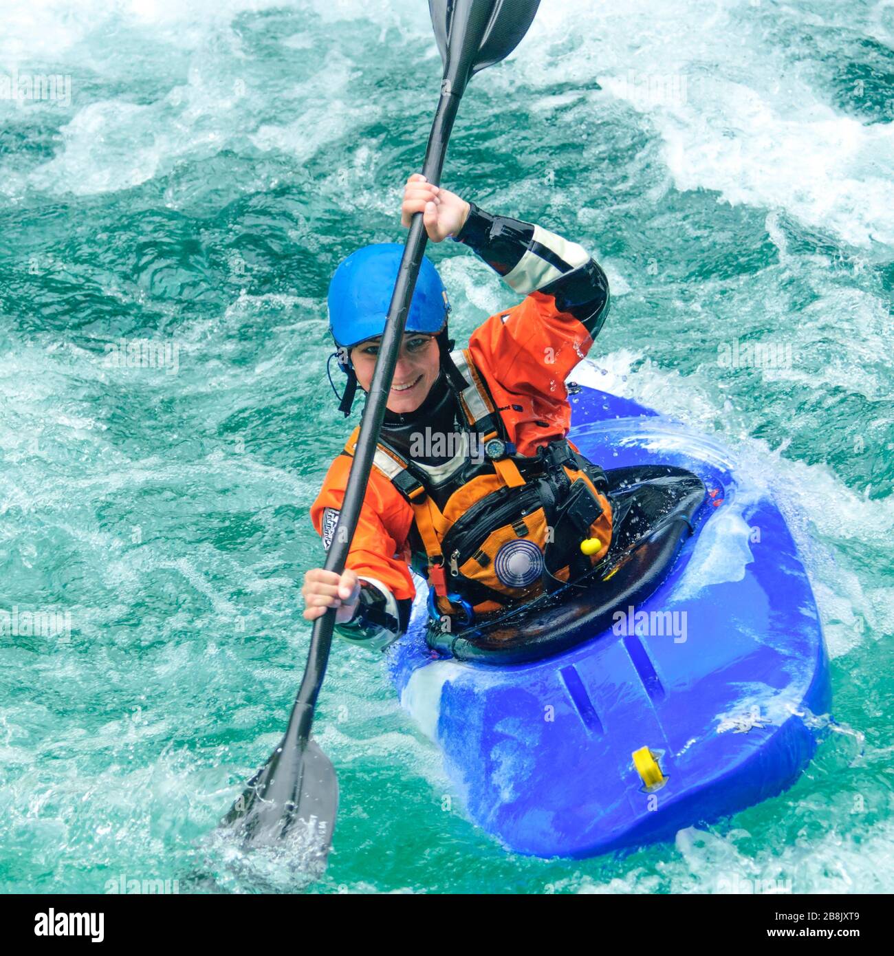 Kayaking on a wild alpine river in Slovenia Stock Photo - Alamy