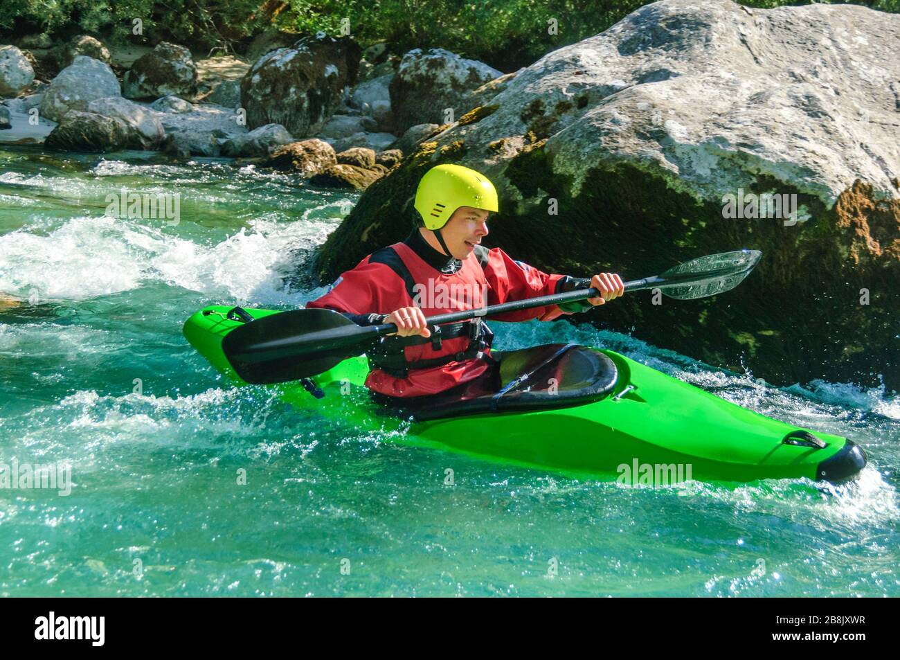 Kayaking on a wild alpine river in Slovenia Stock Photo - Alamy