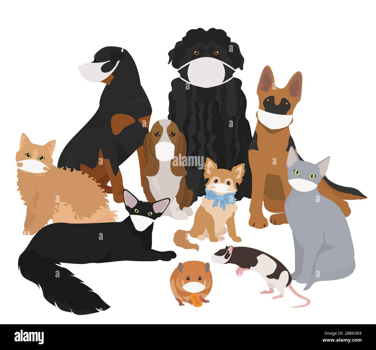 Corona virus disease quarantine concept design. Pets in medical face ...