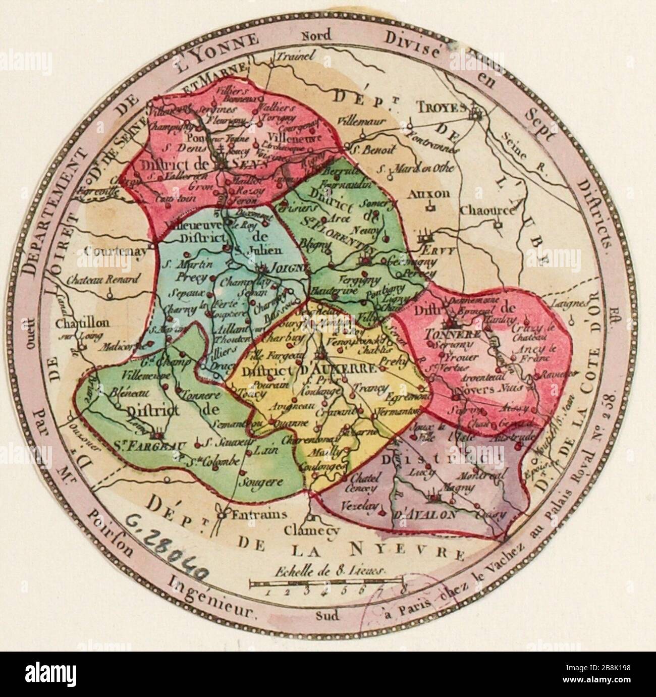 Department of Yonne, divided into seven districts (IT Stock Photo - Alamy