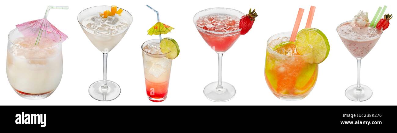 Set of cocktails isolated on white Stock Photo - Alamy