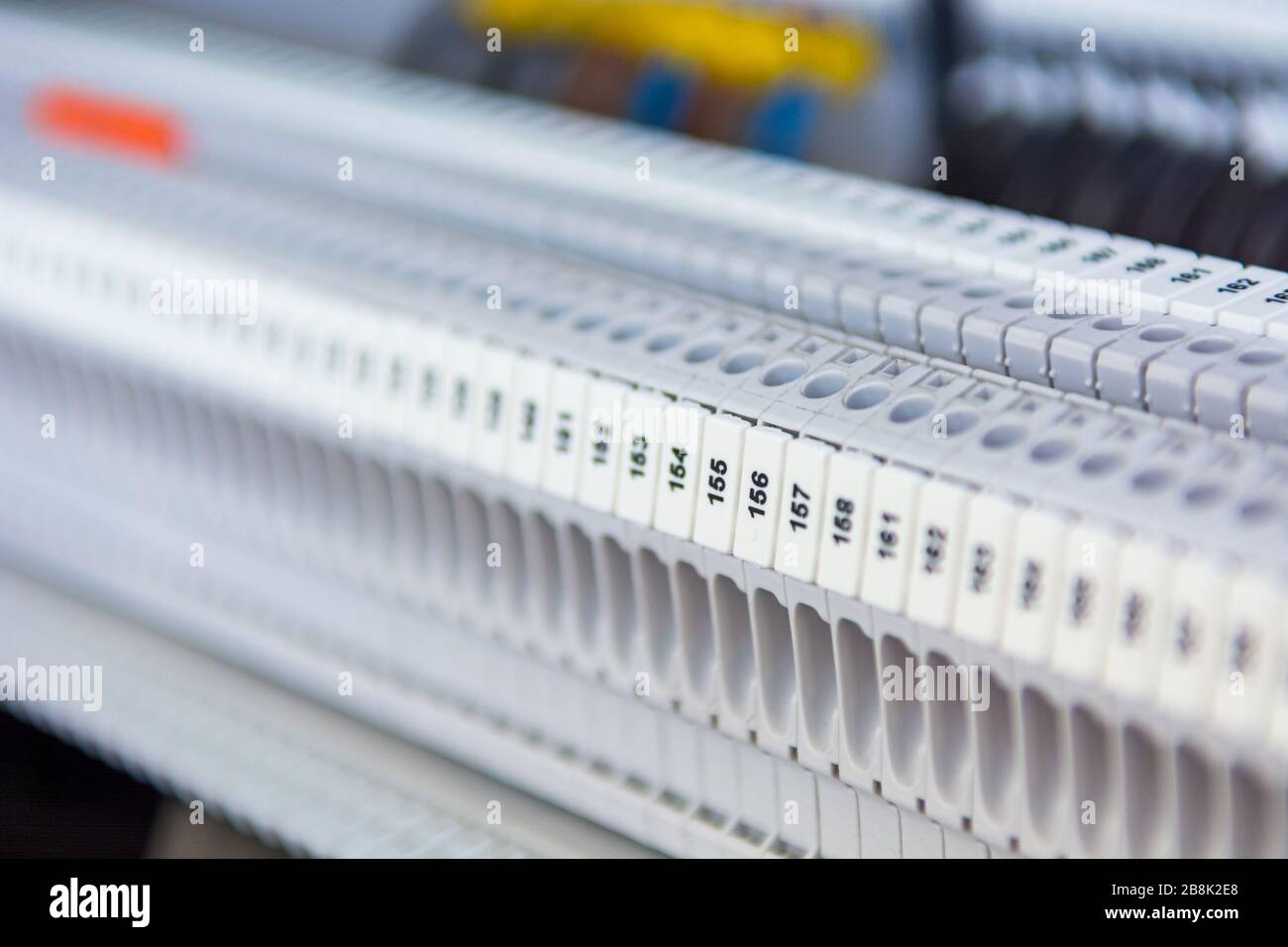 Detail of installed connector strip in electric cubicle Stock Photo - Alamy