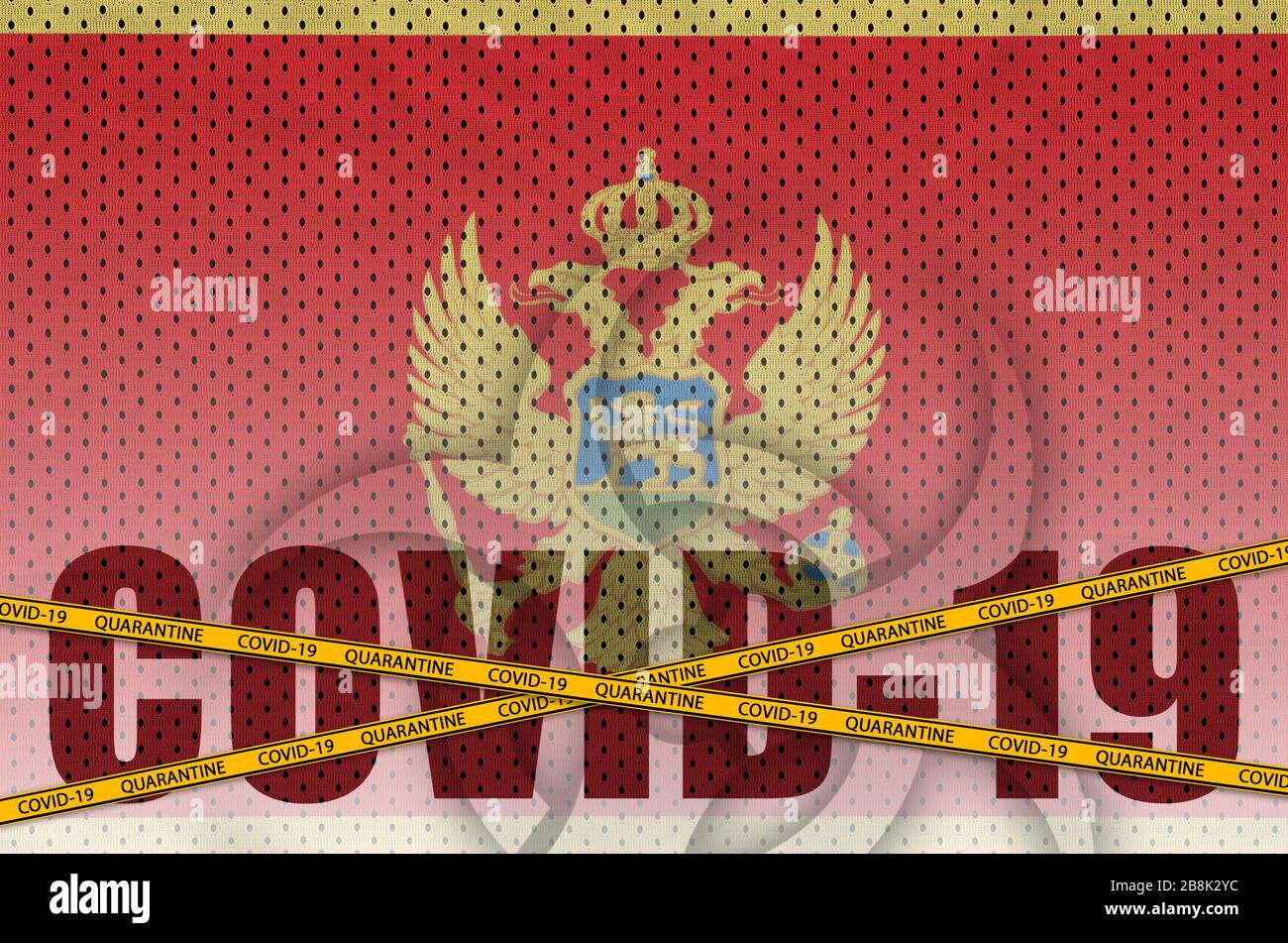 Montenegro flag and Covid-19 inscription with orange quarantine border ...