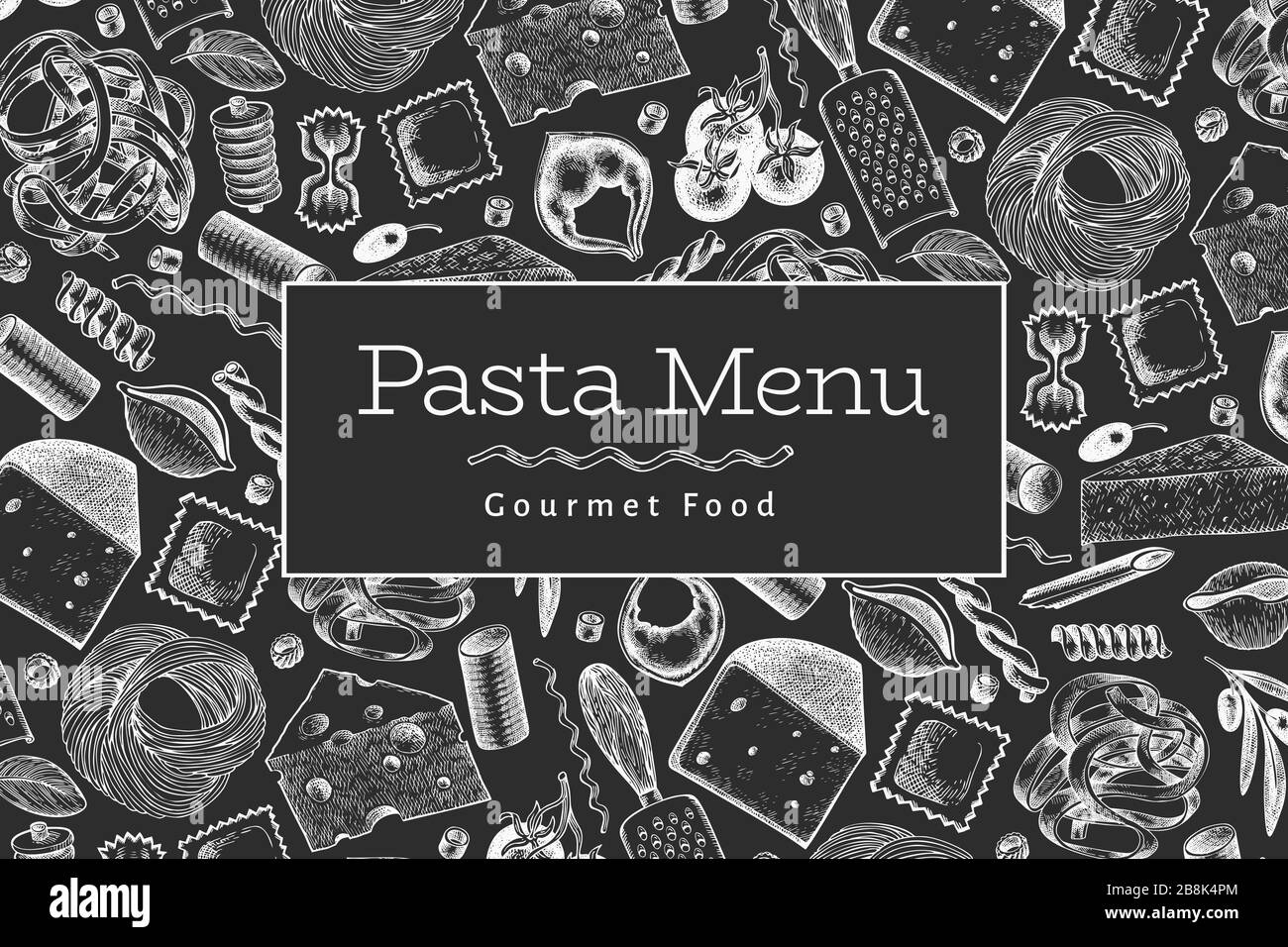 Italian pasta with addition design template. Hand drawn vector food ...