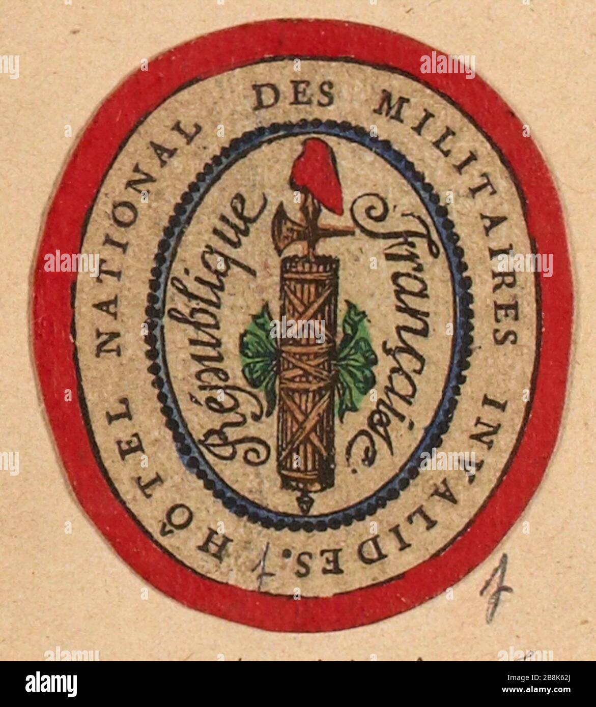 Card or badge of national hotel invalid soldiers. French Revolution ...