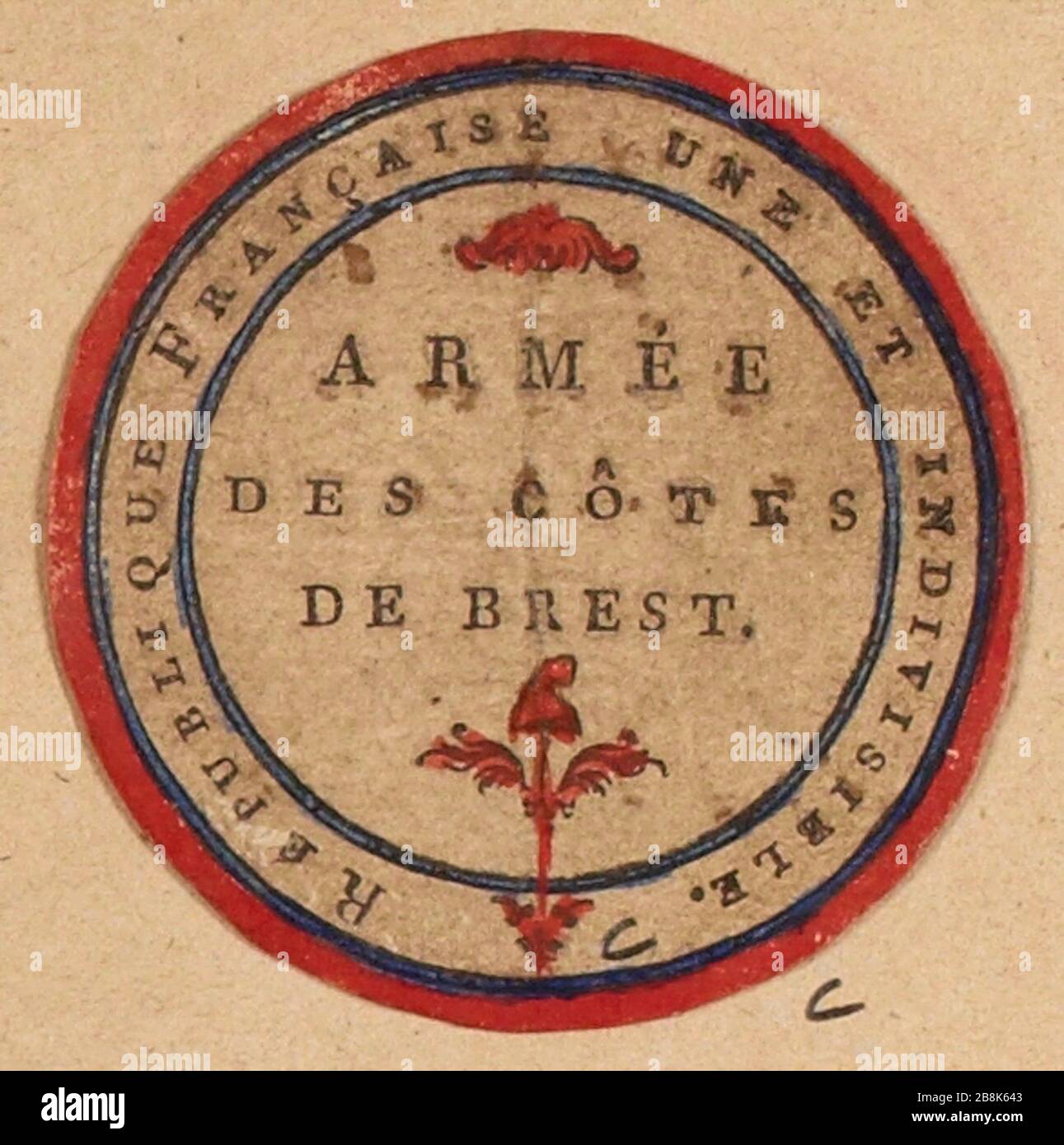 Card or insignia of the Army of the Coasts of Brest. French Revolution ...