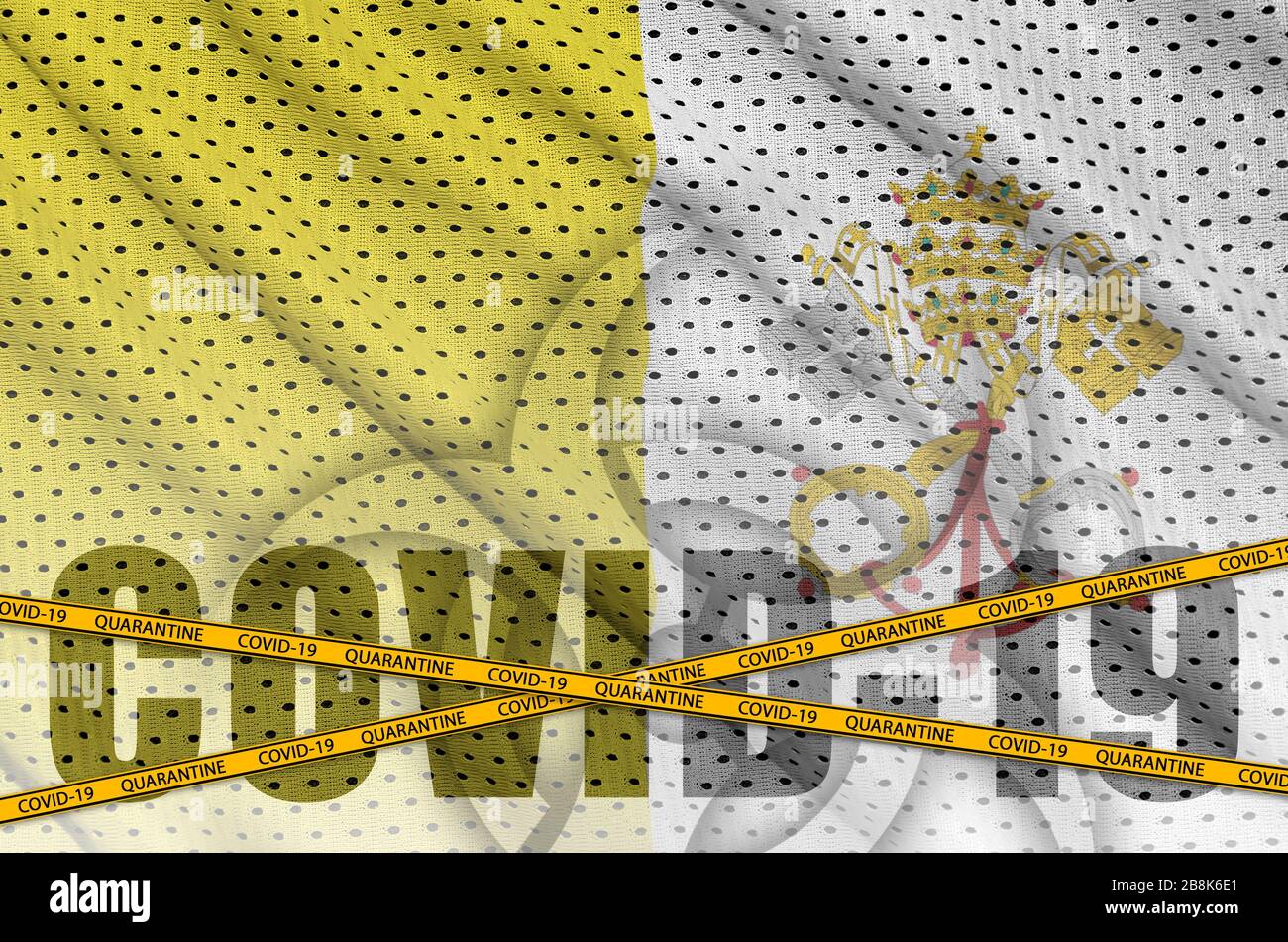 Vatican City State flag and Covid-19 inscription with orange quarantine ...