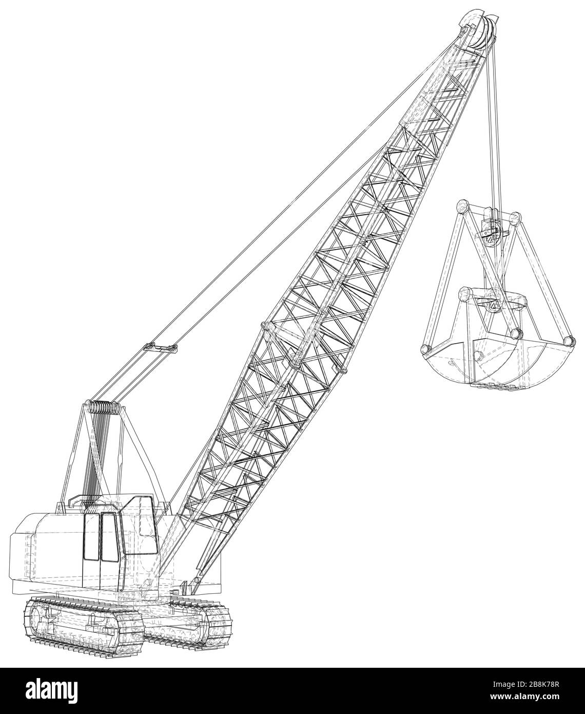 Dragline walking excavator. Vector rendering of 3d. Wire-frame style ...