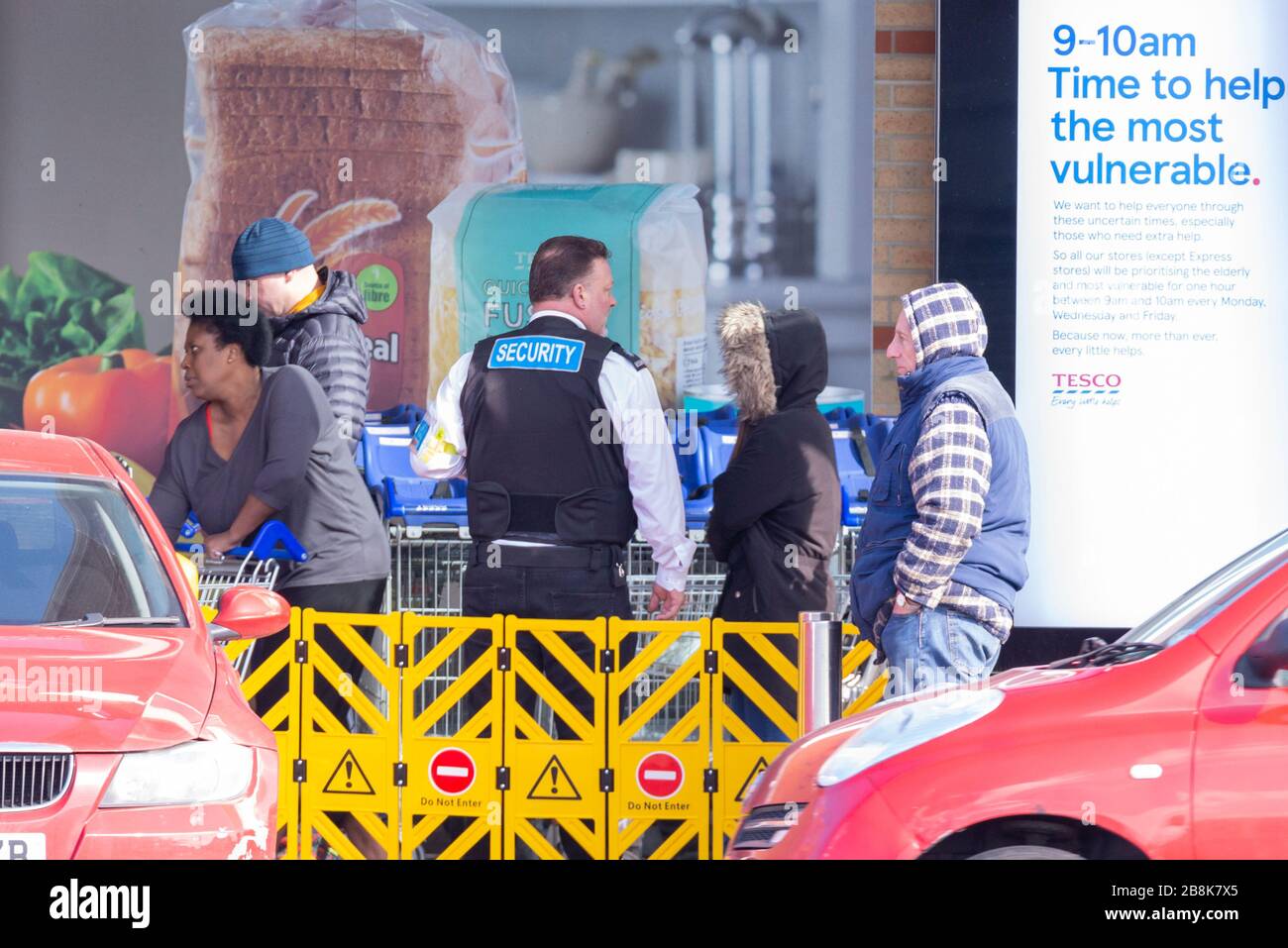 Tesco supermarket in Southend on Sea with security guard checking ...