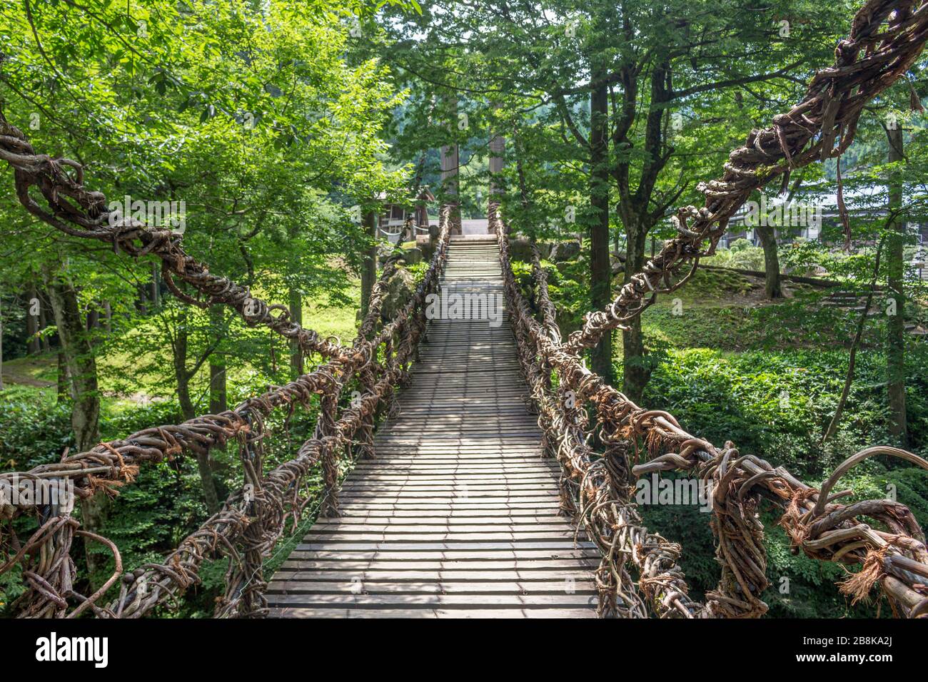Suspension bridge made of mountain vines, Fukui Prefecture, Japan. The ...