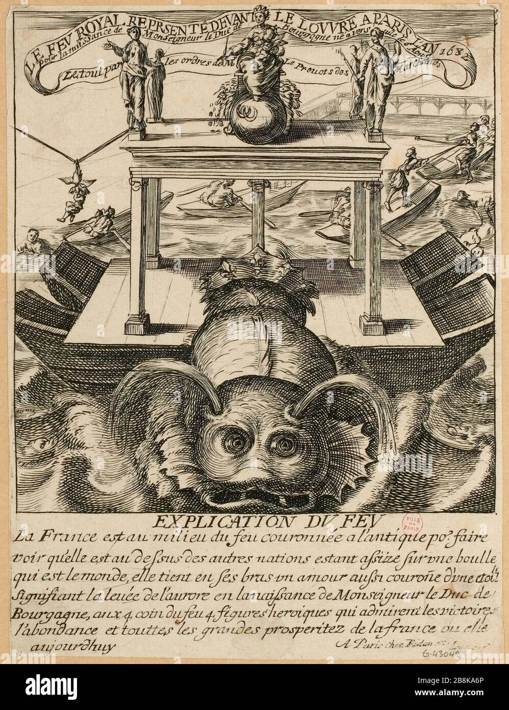 The royal fire represented before the Louvre in Paris in the year 1682 ...