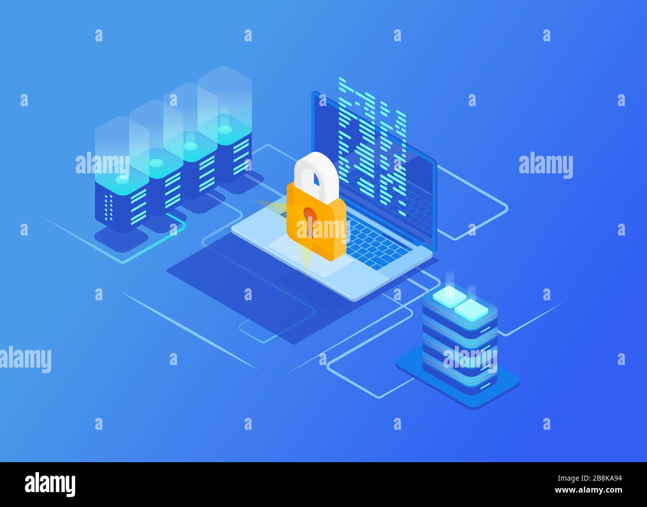 Isometric Protection Network Security Concepts Cyber Security Laptop With Data And Protection