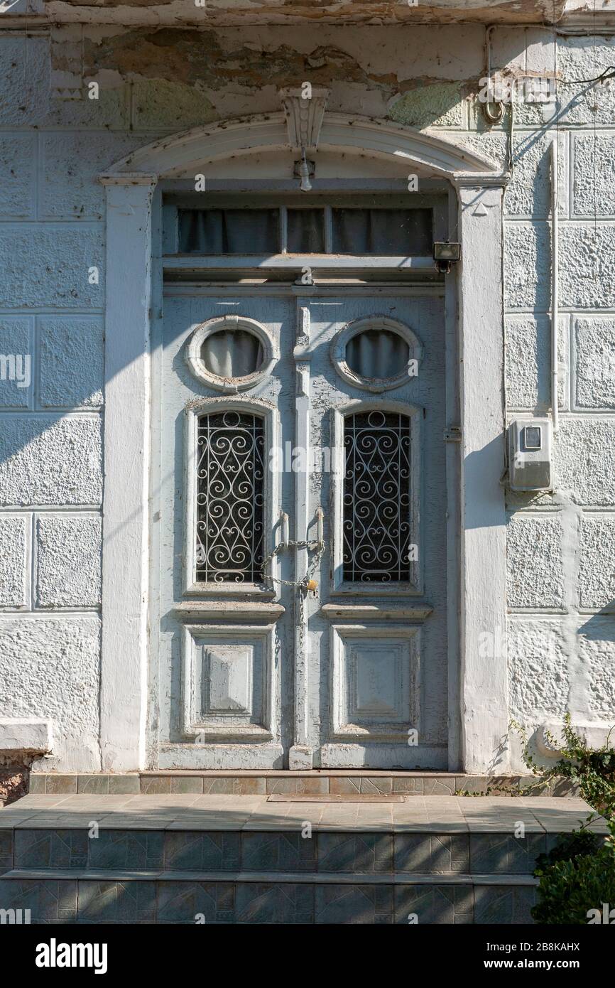 Traditional house in Kastoria, front door as detail, Greece, Balkans ...