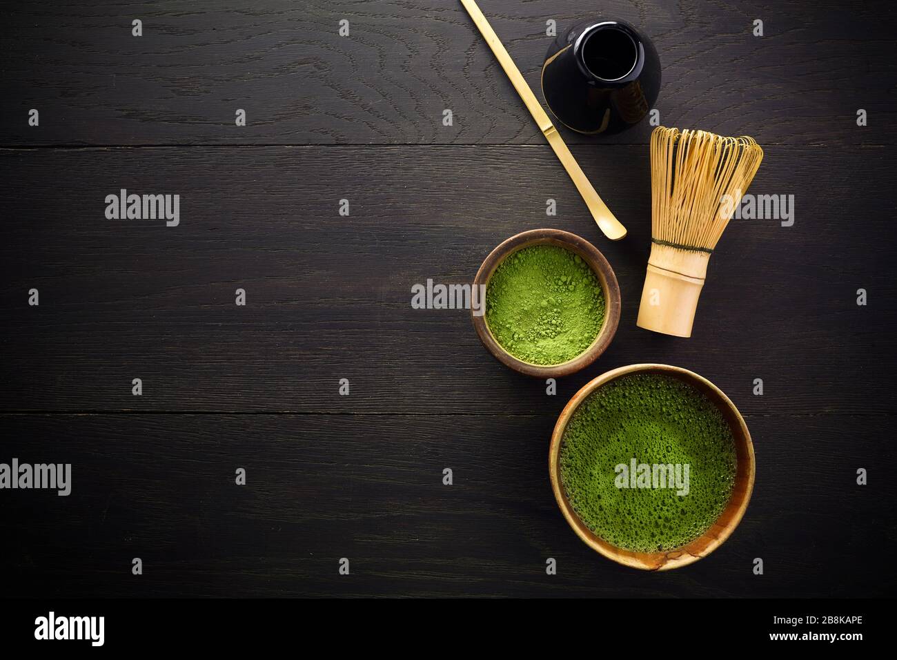 Matcha powder. Organic green matcha tea ceremony. Healthy drink ...