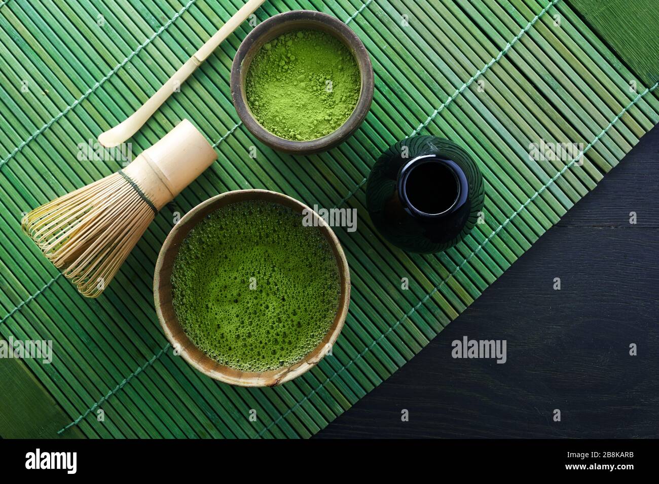 Matcha powder. Organic green matcha tea ceremony. Healthy drink ...