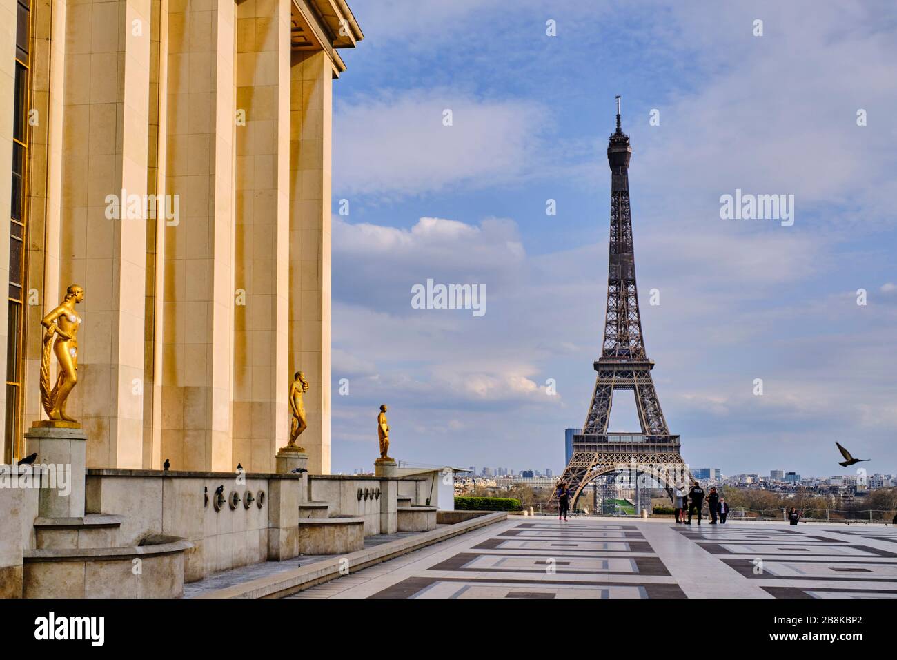 France, Paris, Human rights forecourt and the Eiffel Tower during the ...