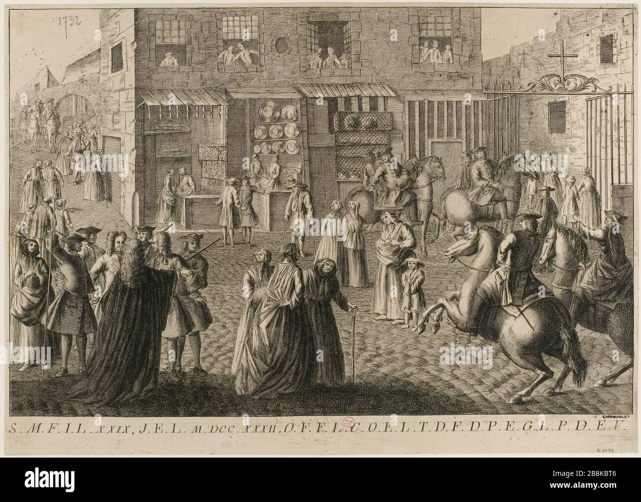 Print dated 1732 depicting a street scene. (TF Stock Photo - Alamy