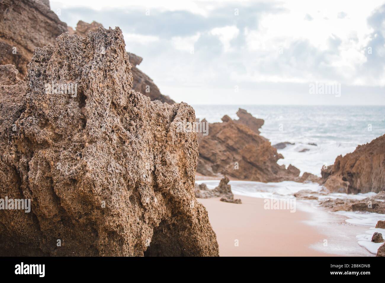 Offshore Rocks on the beach of Cala de Roche, Conil, Spain Stock Photo ...