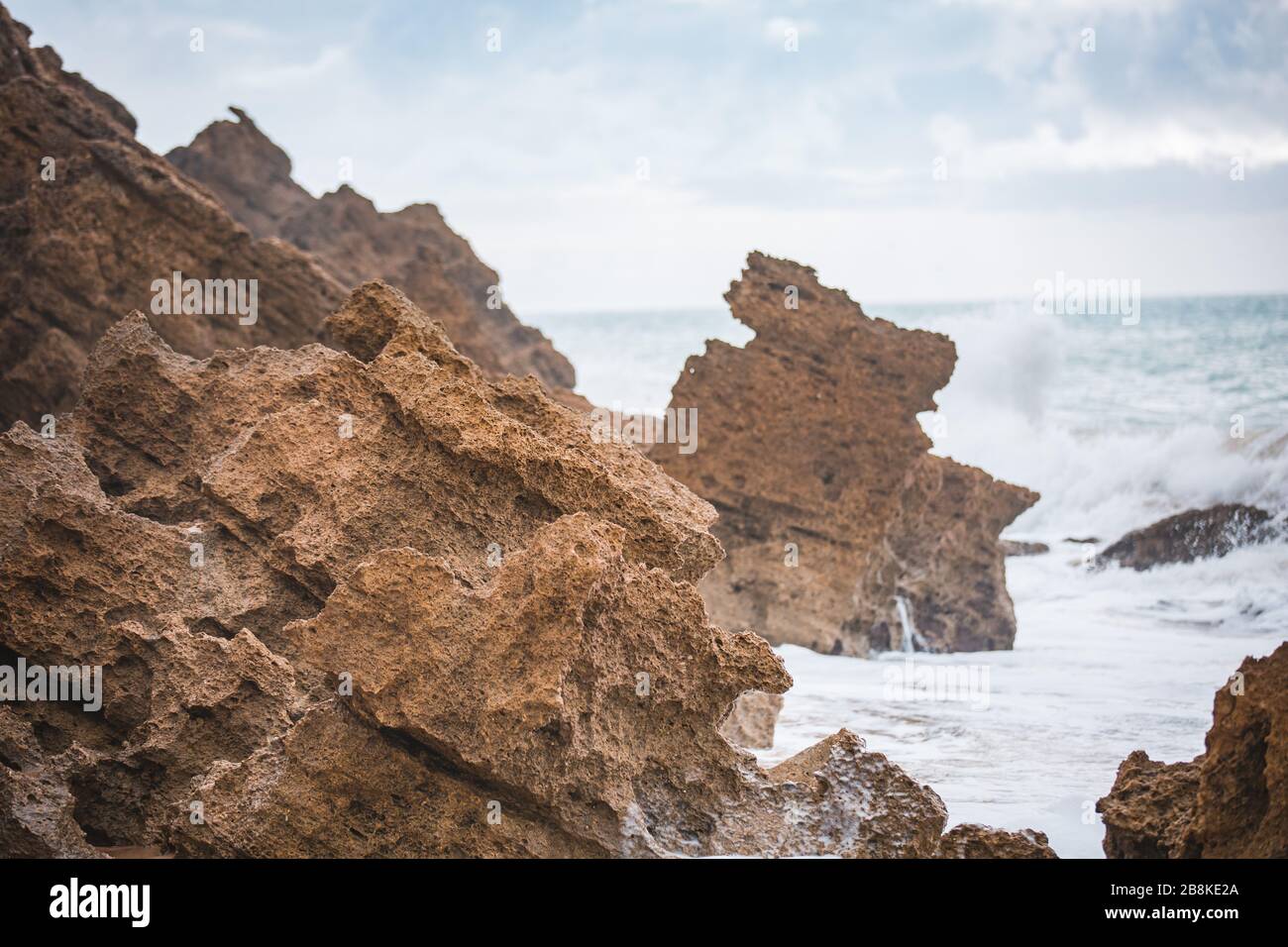 Offshore Rocks on the beach of Cala de Roche, Conil, Spain Stock Photo ...