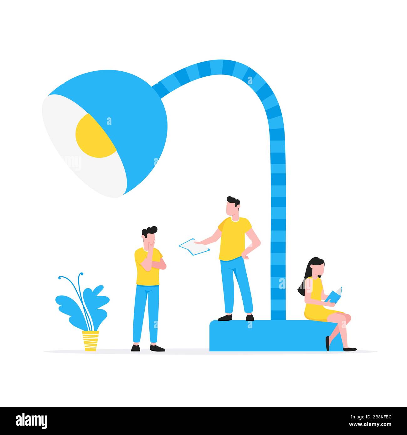 Tiny literature fans sitting on big books flat style design vector ...