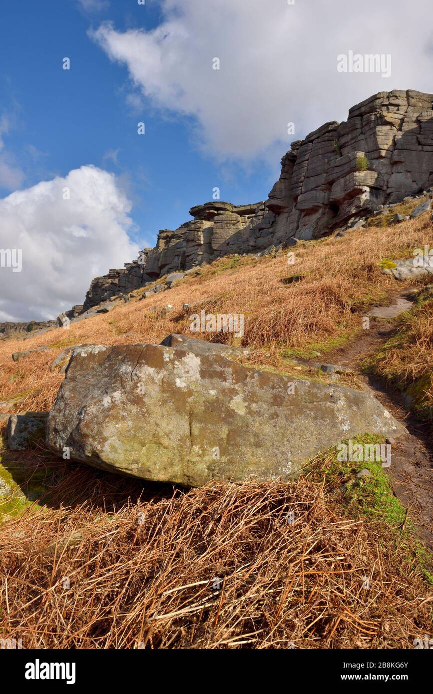 Stanage Edge, gritstone escarpment,Hathersage,Peak district national ...