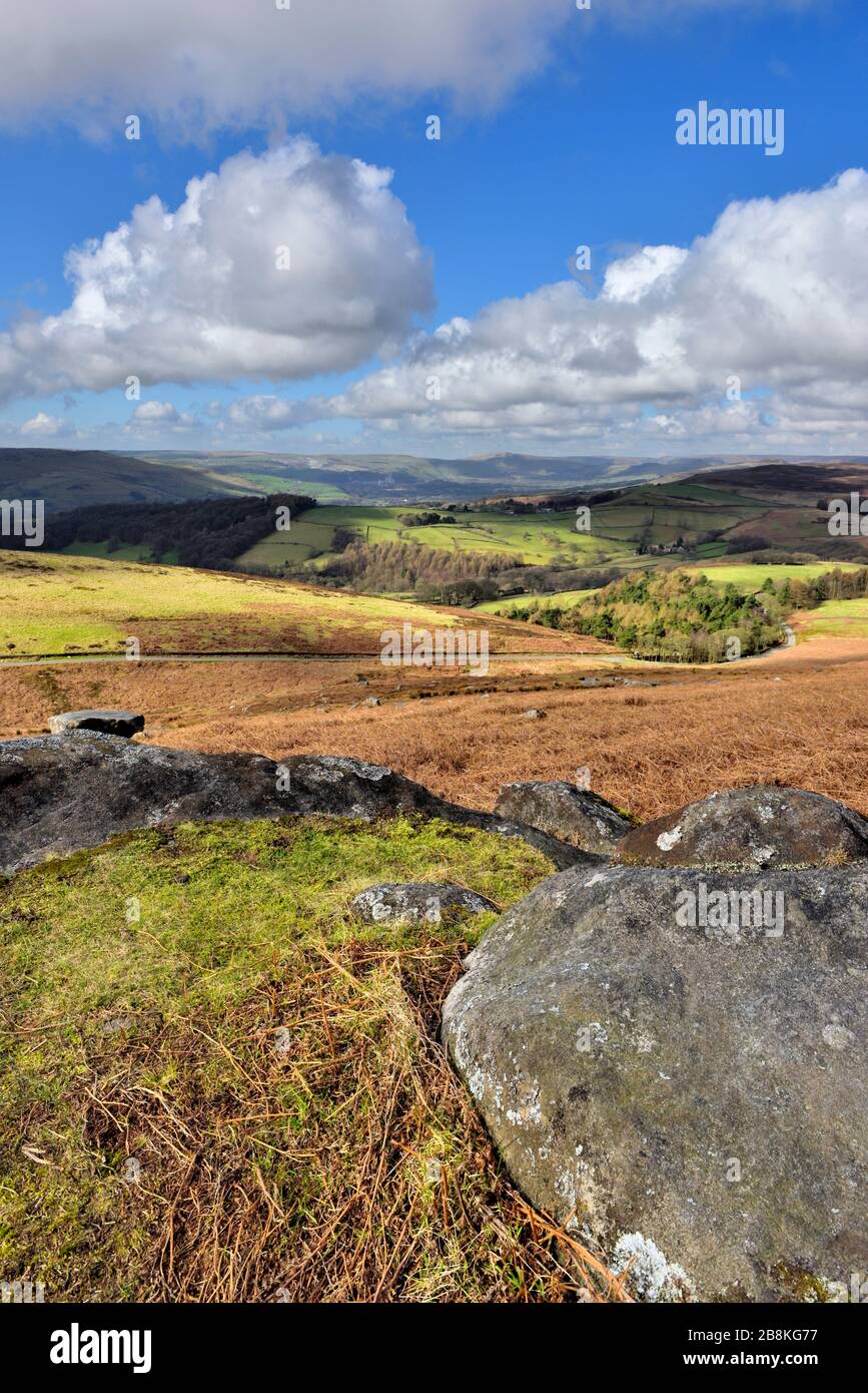 Stanage Edge, gritstone escarpment,Hathersage,Peak district national ...