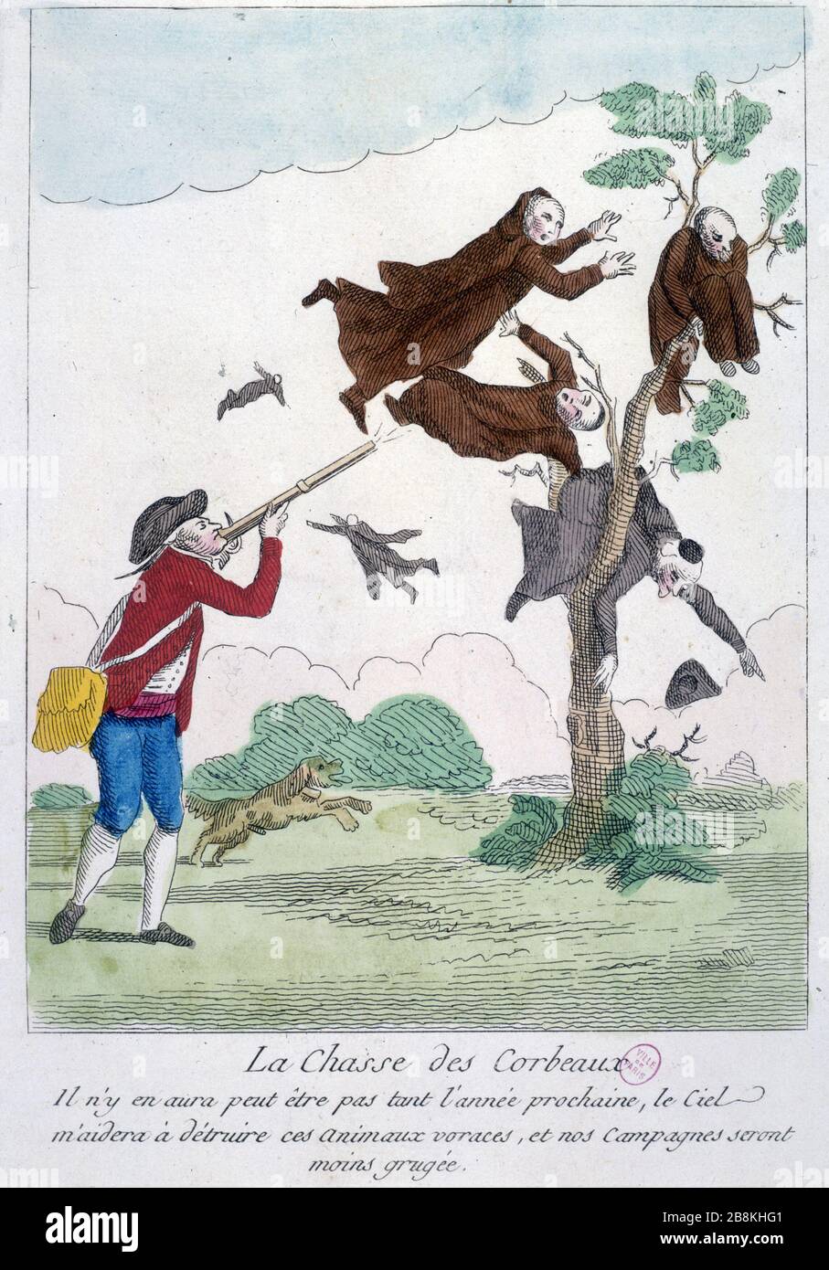 HUNTING OF RAVENS "La chasse des corbeaux". Estampe anonyme. Paris ...
