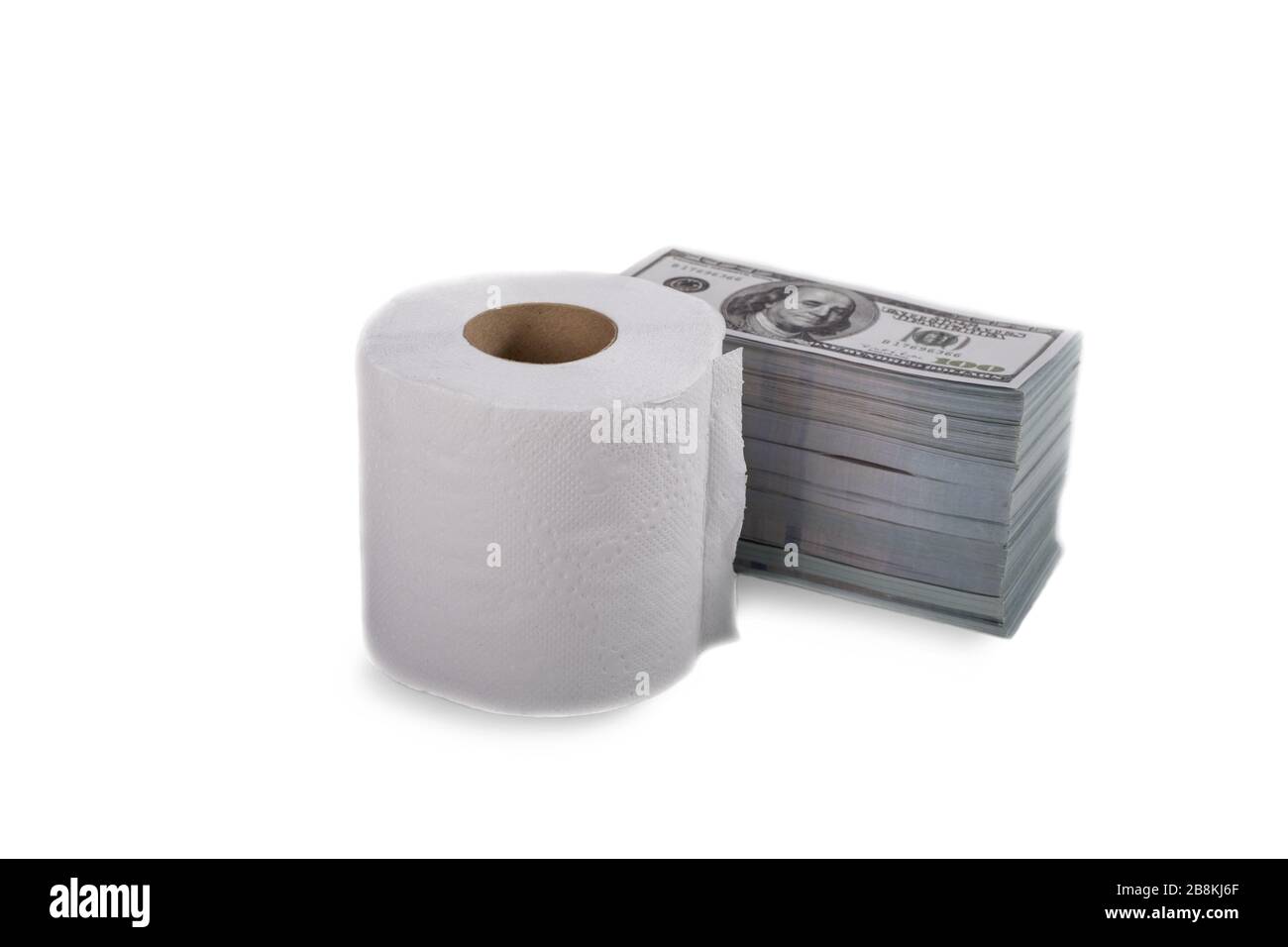 Toilet paper tissue and money of stack 100 US dollars banknote a lot of ...