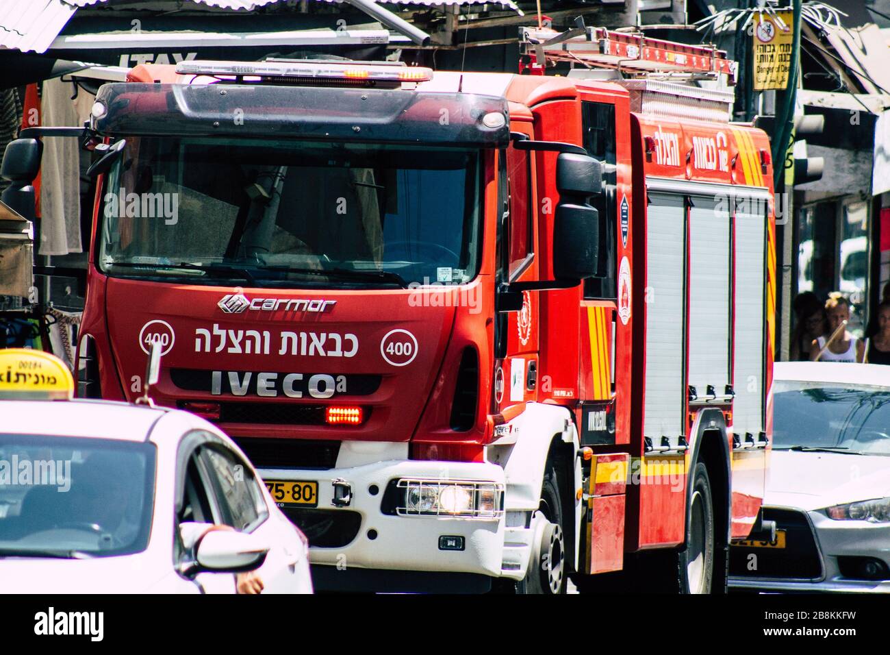Tel Aviv Israel July 22, 2019 View of a Israeli fire truck parked in ...
