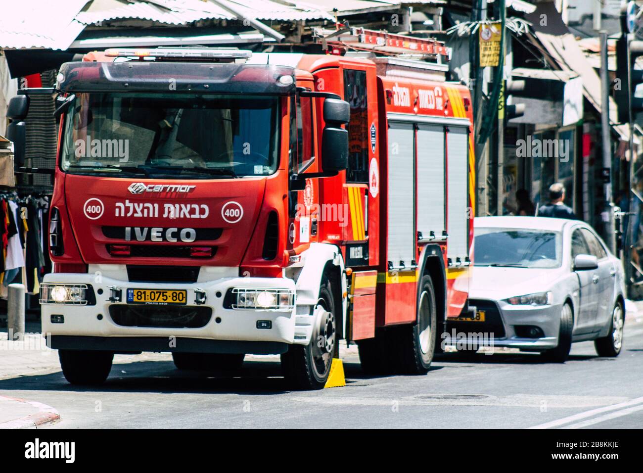Tel Aviv Israel July 22, 2019 View of a Israeli fire truck parked in ...