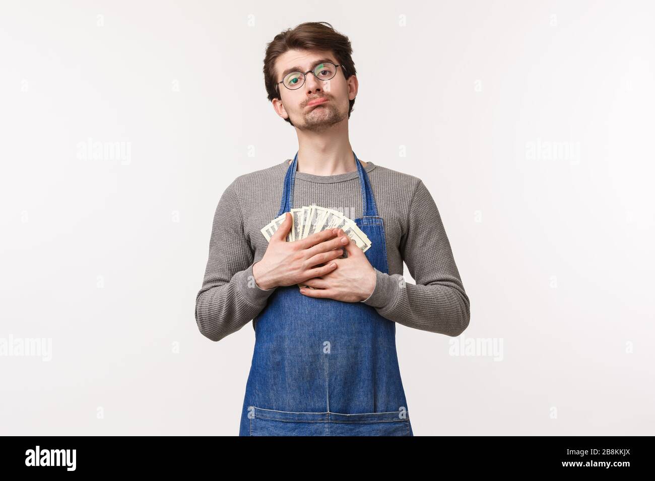 Small business, finance and career concept. Portrait of cute greedy ...