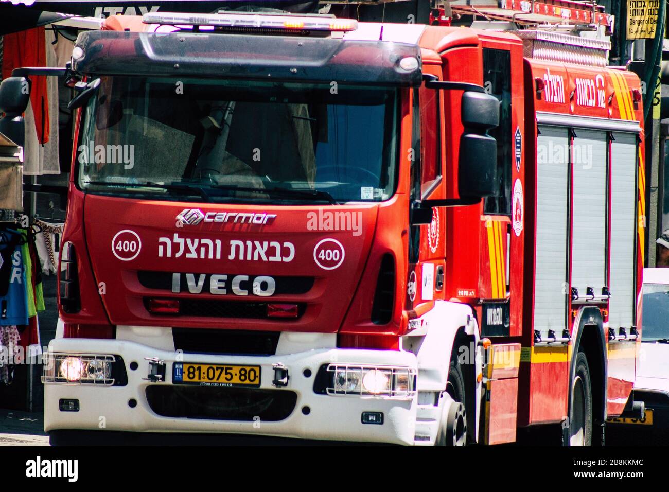 Tel Aviv Israel July 22, 2019 View of a Israeli fire truck parked in ...
