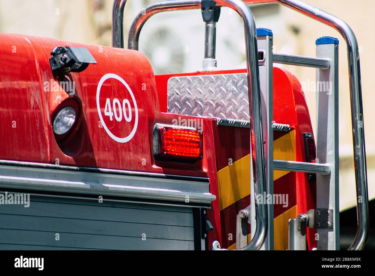 Tel Aviv Israel July 22, 2019 View of a Israeli fire truck parked in ...