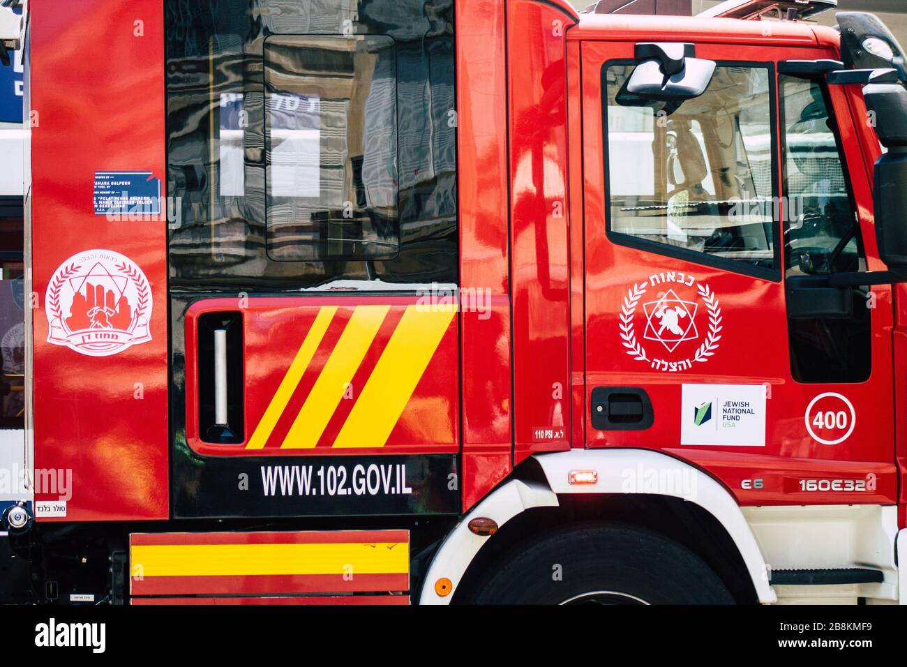 Tel Aviv Israel July 22, 2019 View of a Israeli fire truck parked in ...