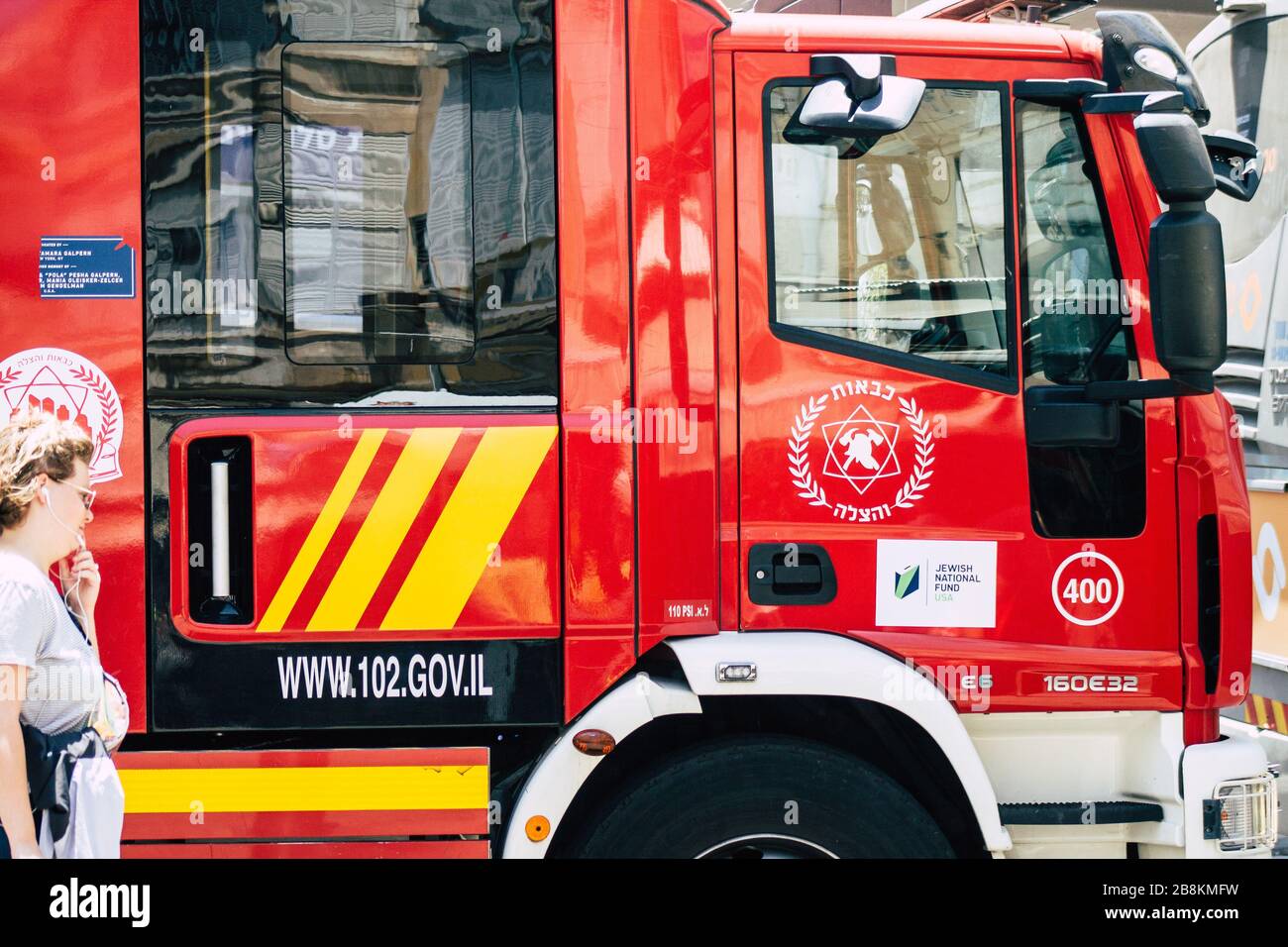 Tel Aviv Israel July 22, 2019 View of a Israeli fire truck parked in ...