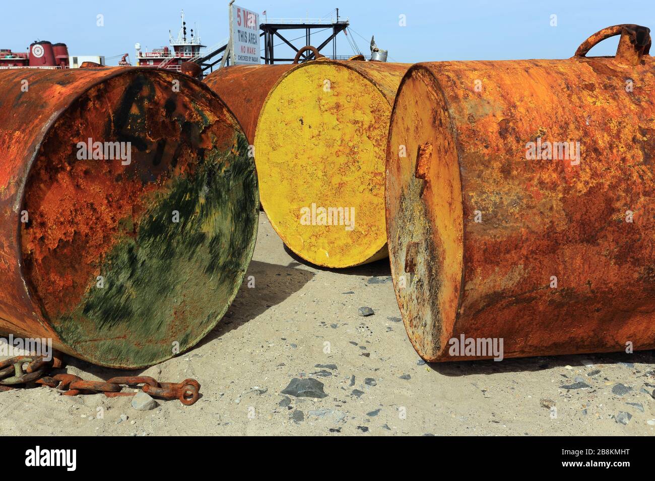 Barrels on the beach Shinnecock Long Island New York Stock Photo - Alamy
