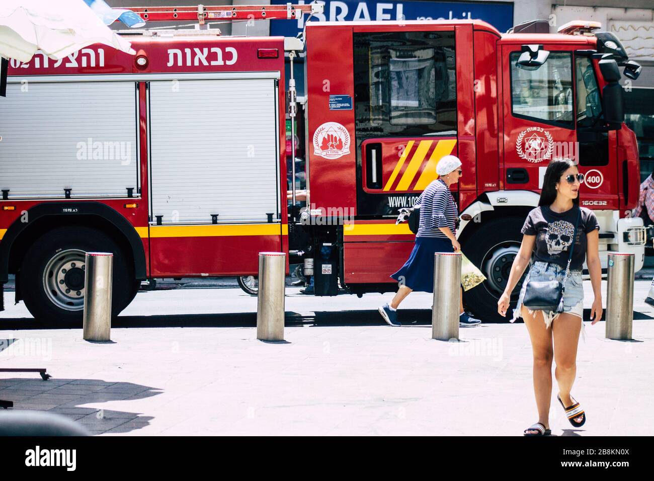 Tel Aviv Israel July 22, 2019 View of a Israeli fire truck parked in ...